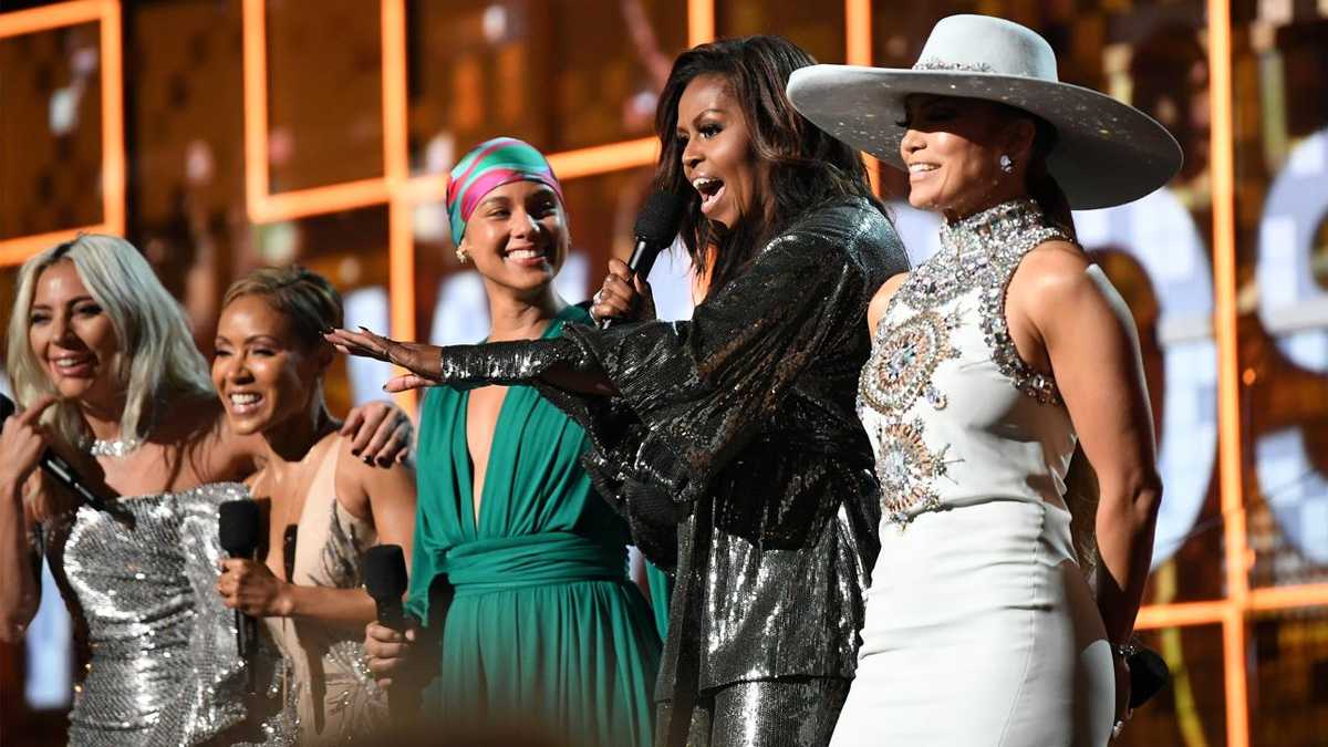 Michelle Obama gets raucous applause at Grammy Awards