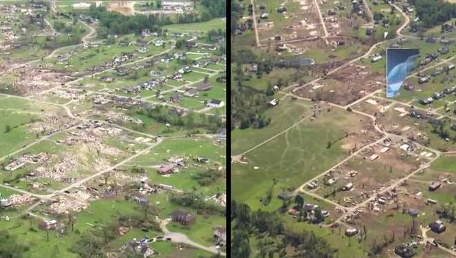 Aerials show what London, Kentucky looks like a week after tornado