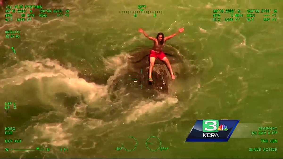 Wild video: Crews rescue man stranded on rock in middle of dangerous rapids