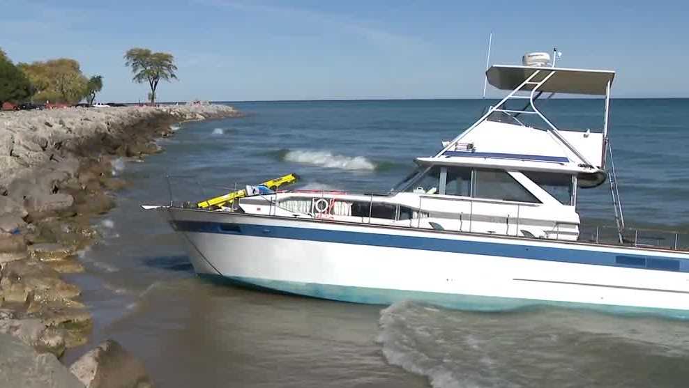 Abandoned boat found ashore near Bradford Beach in Milwaukee