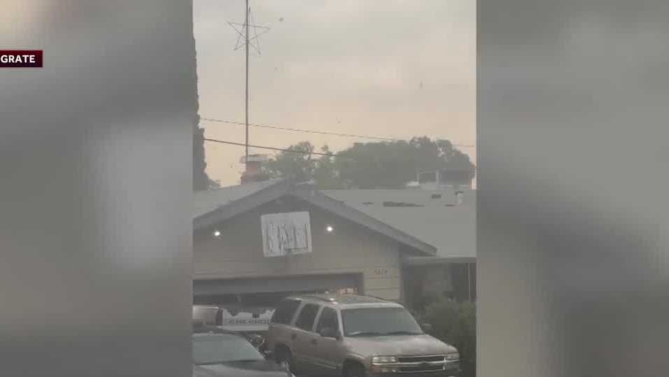Watch: Winds snap tree branches in Carmichael, send debris down street