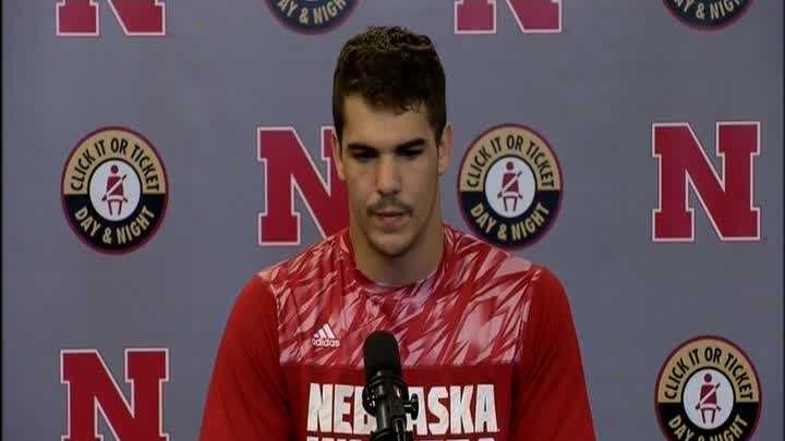Jordan Westerkamp addresses the media after Husker lose to Northwestern