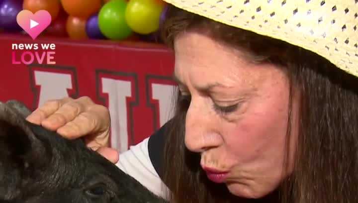 NH principal kisses pig after students reach goal of reading 10,000 books