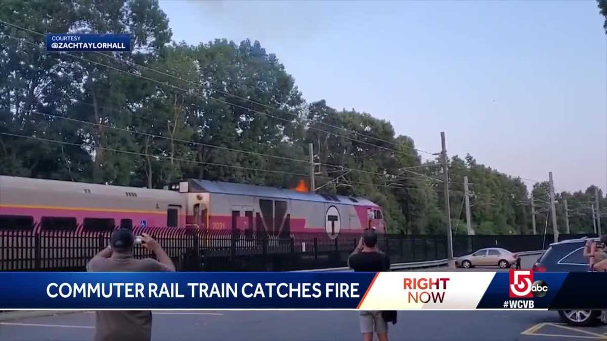 Commuter rail train catches fire