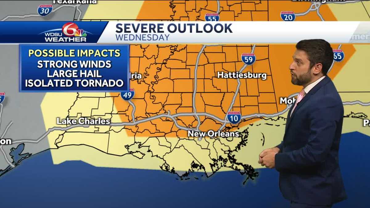 Few showers Monday, severe weather threat Wednesday Few showers Monday, severe weather threat Wednesday