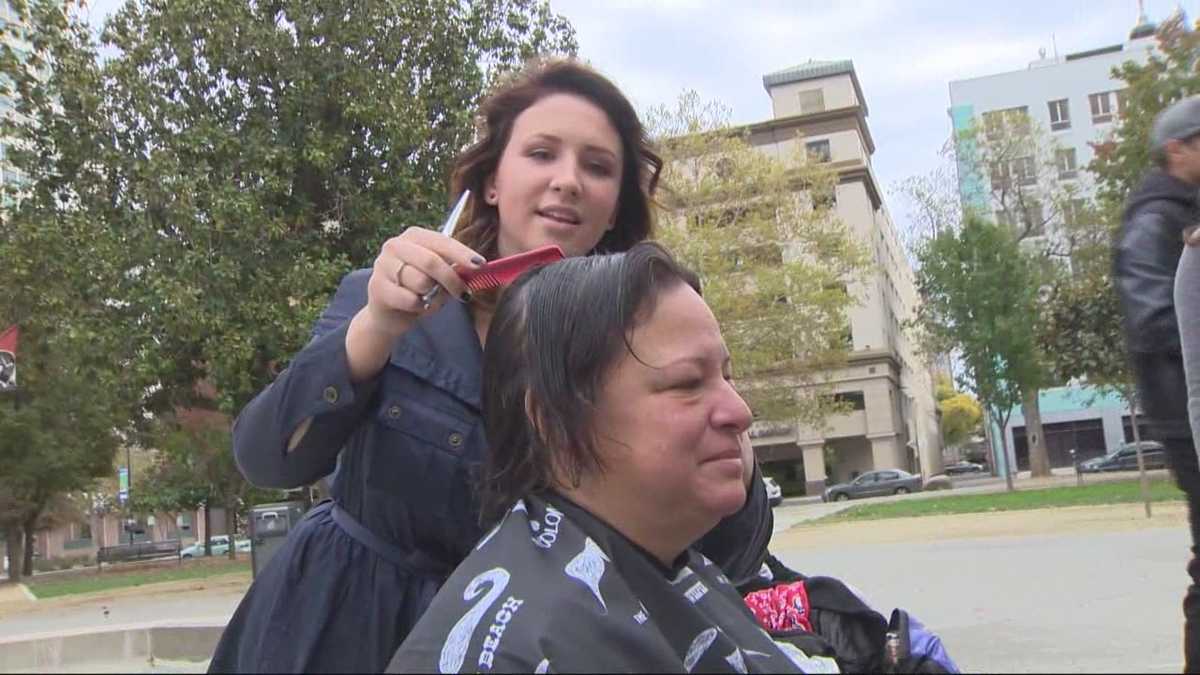 Homeless get free haircuts from local stylist