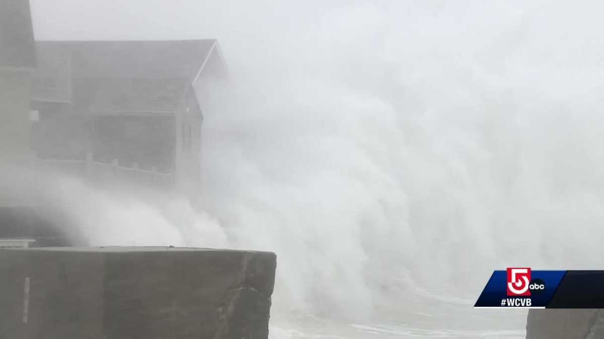 Massive waves slam Scituate seawall, toss rocks ashore