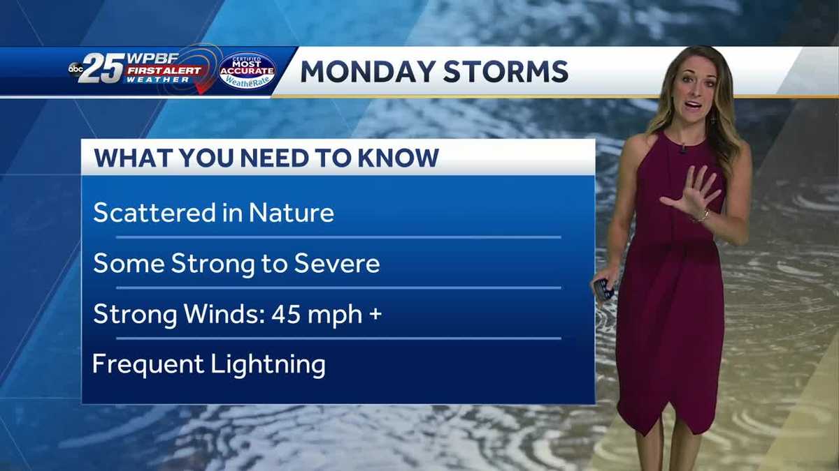 Scattered storms Monday afternoon
