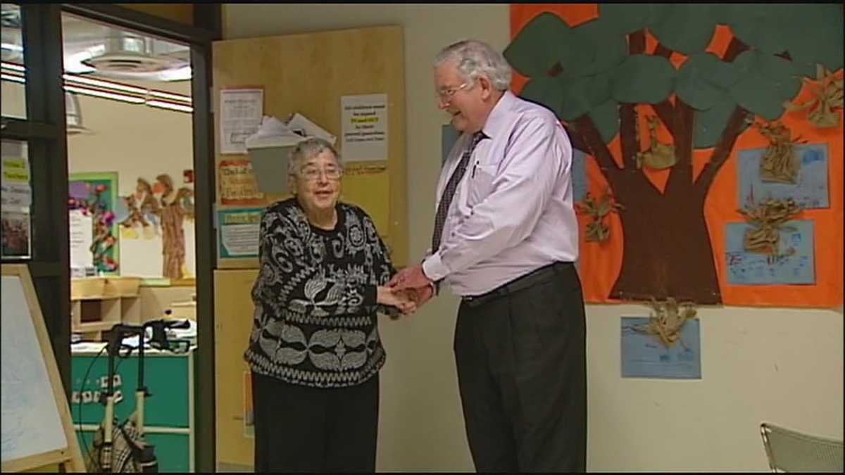 Larry Moore salutes Sister Berta Sailer's years of service