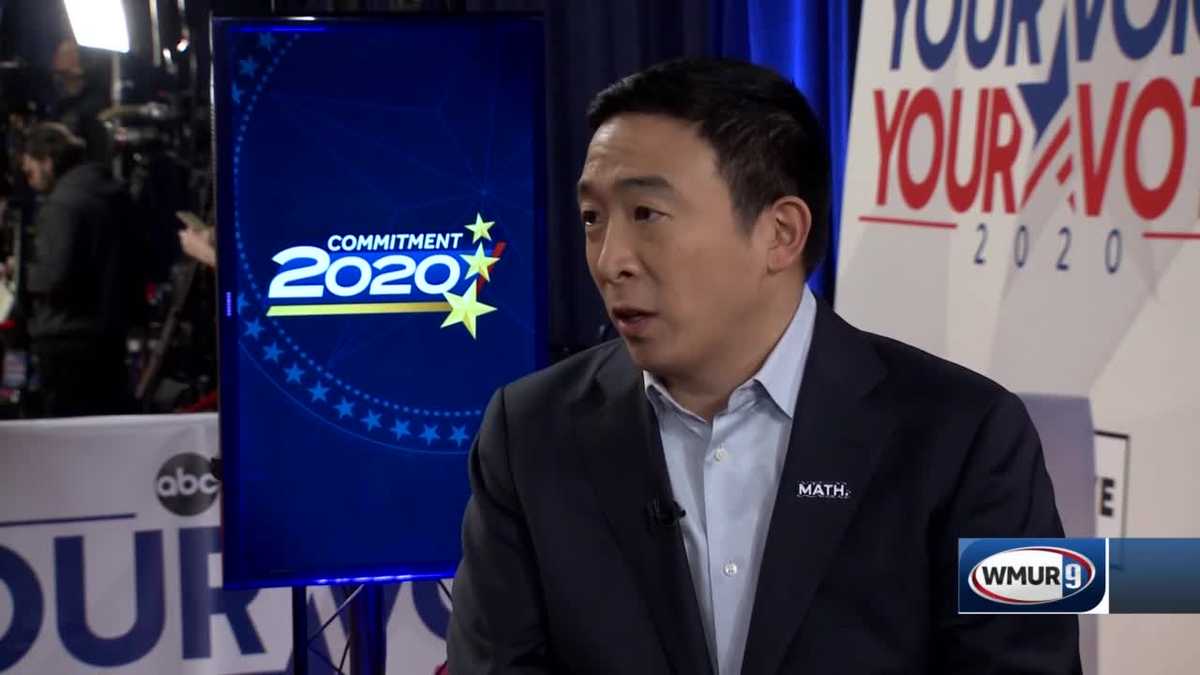 Andrew Yang speaks after NH Democratic debate