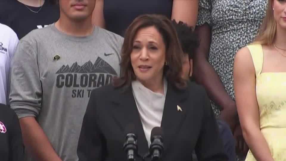 Harris praises Biden in first remarks since launching campaign