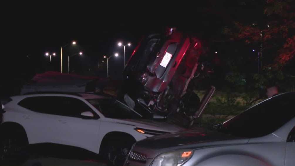 Car flipped on its side after 3-vehicle crash - WISN