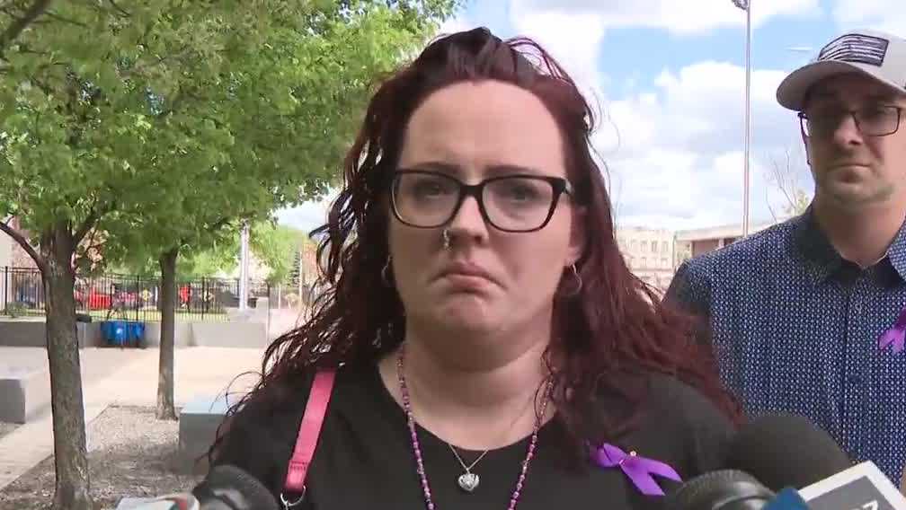 Crystal Sorey speaks about Adam Montgomery outside court