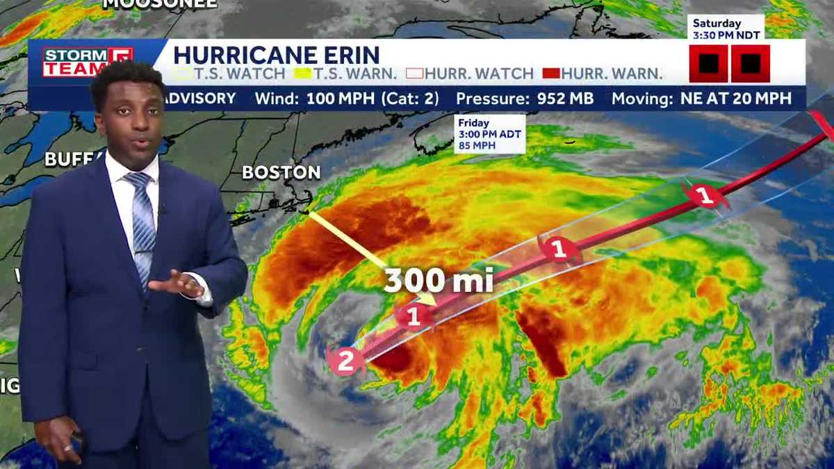 Video: Sunny Friday, Erin moves closer offshore