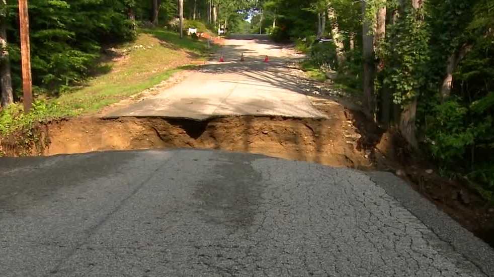 Beaver dam collapse carves out section of road in Chester NH