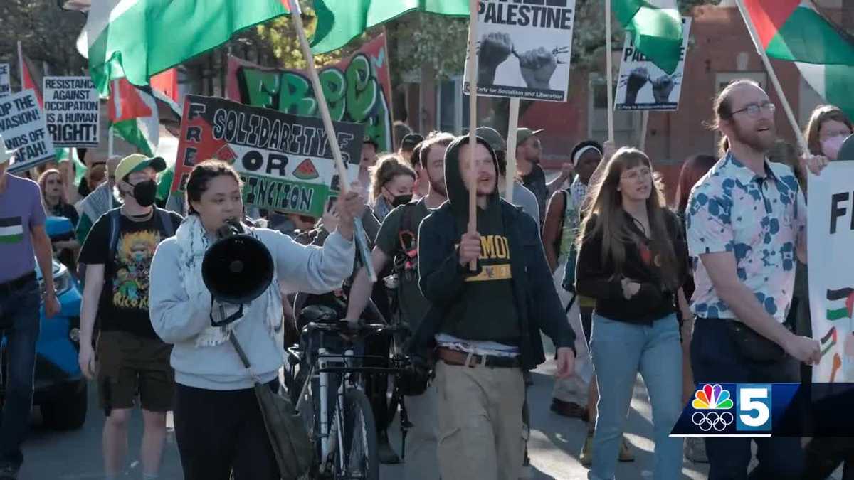 Pro-Palestinian protestors march from Burlington City Hall to UVM's ...
