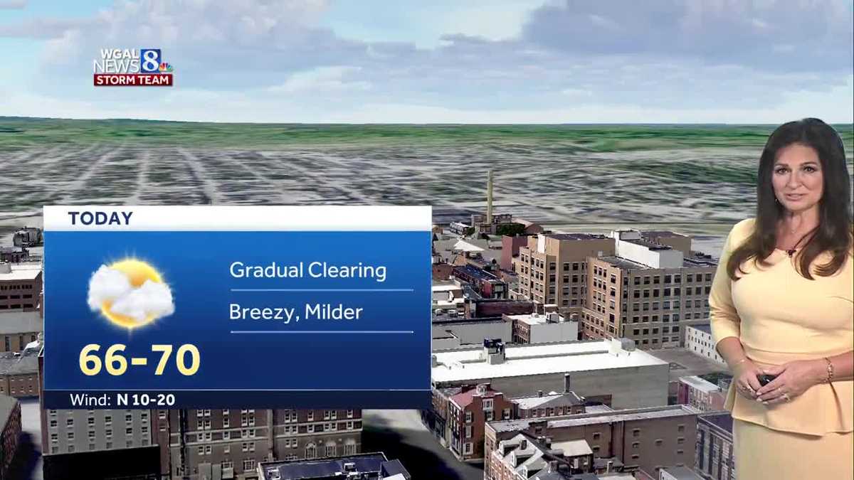 Showers ending, gradual clearing, breezy