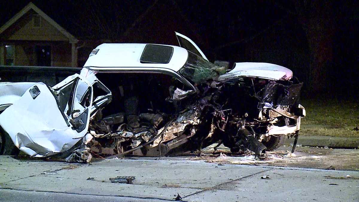 Pickup truck crashes into retaining wall, sends debris flying