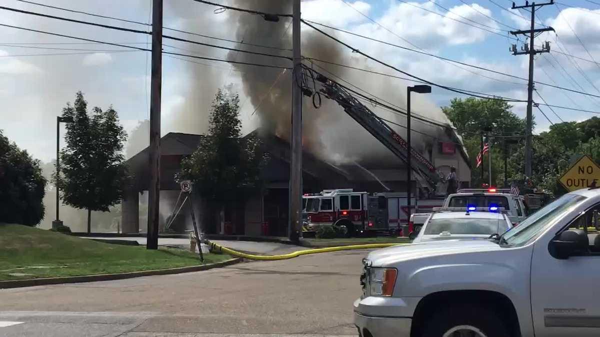 Bank destroyed after car catches fire in drive-thru