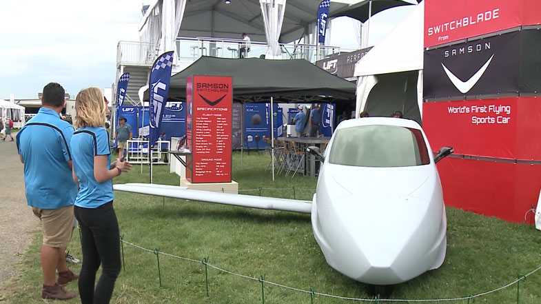 Flying sports car has wheels for road, retractable wings for sky