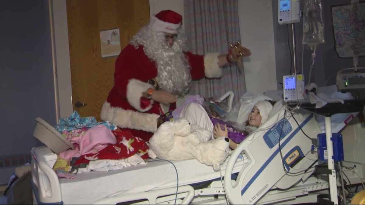 Santa visits sick children in Boston hospital