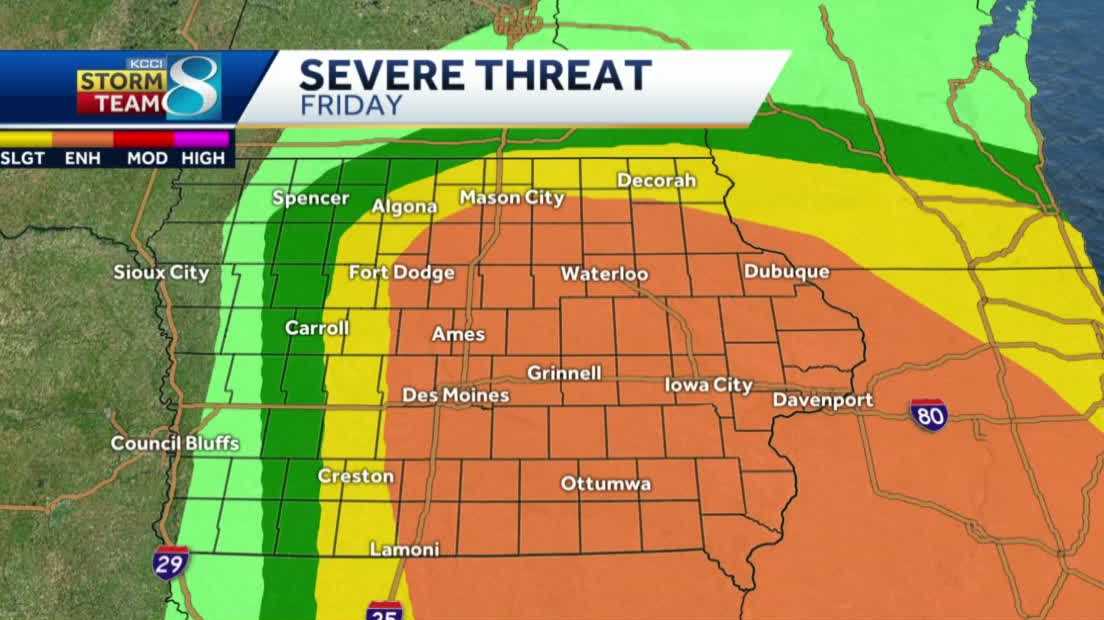 Severe storms possible Friday with snow possible in north Iowa