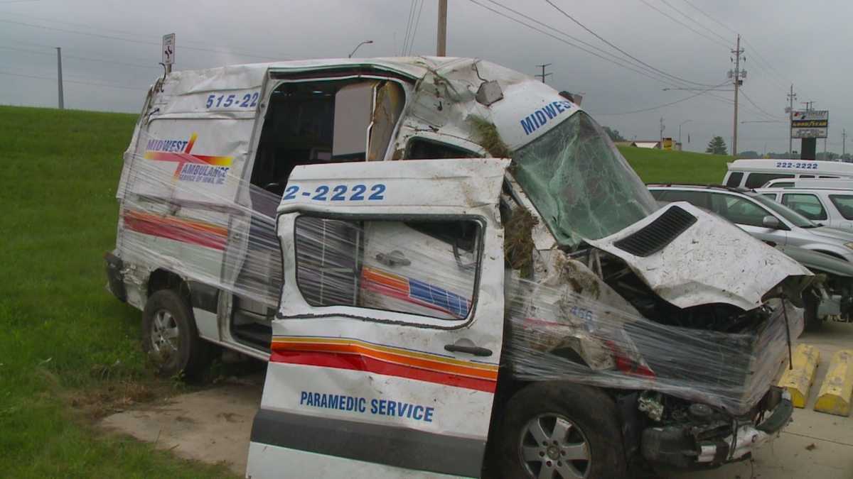 Ambulance torn apart during crash in Iowa