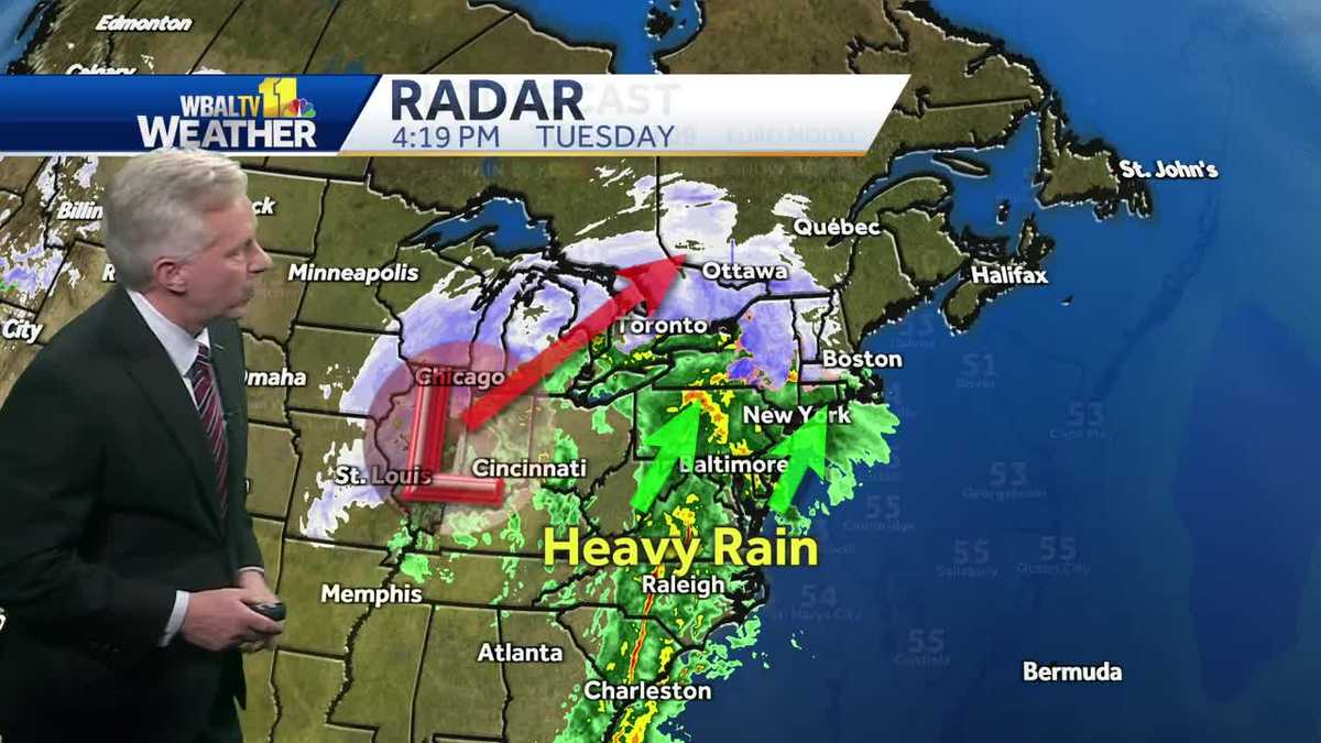 Heavy rain, gusty winds into Tuesday night in Maryland
