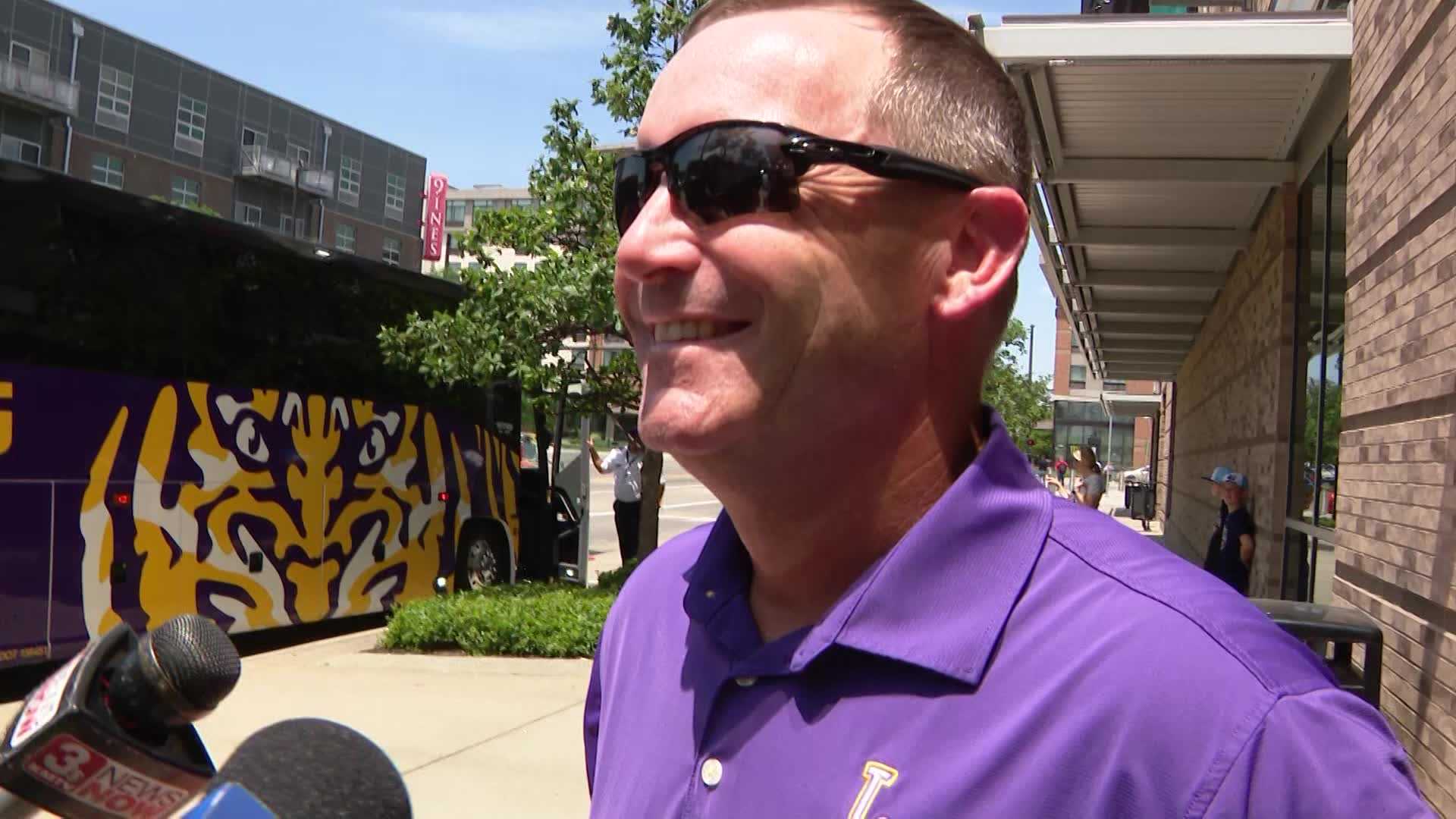 WATCH NOW! LSU arrives in Omaha, Tigers skipper Jay Johnson emotional ...