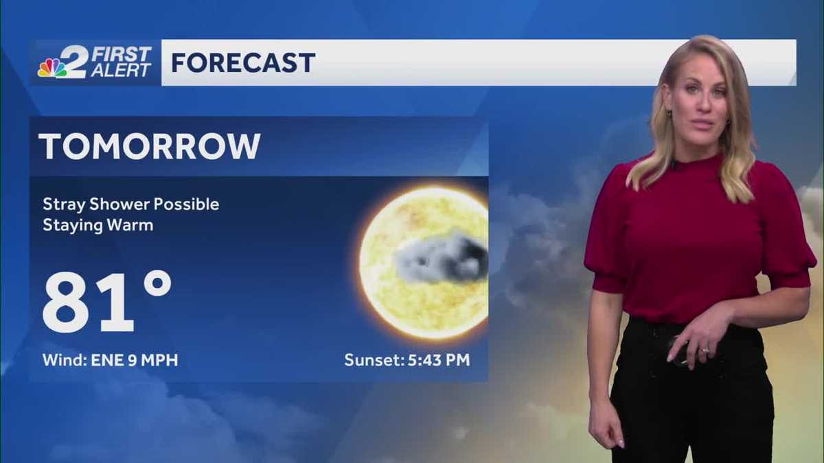 Forecast: Stray shower possible, staying warm
