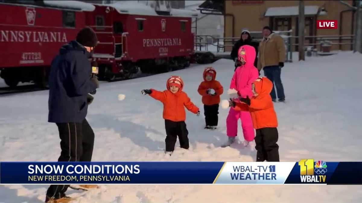 The triplets get in on the snowball action!