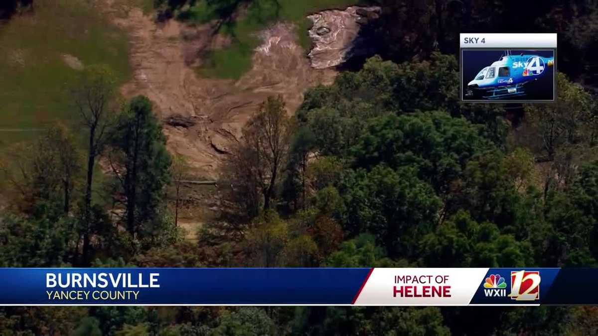 North Carolina: Aerial view of Helene damage on Highway 80