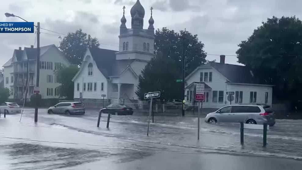 Heavy rain leads to street flooding around Manchester, NH