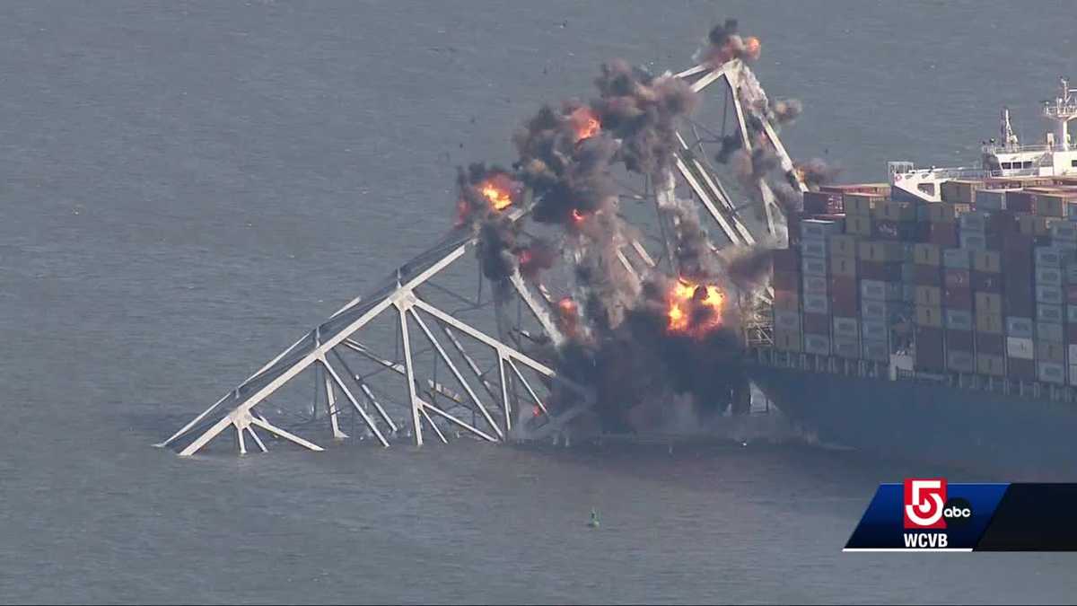 Portion of collapsed Francis Scott Key Bridge is demolished
