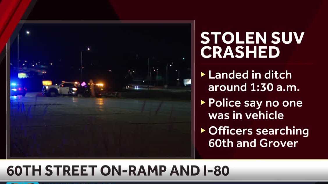 Driver flees after stolen SUV crashes off I-80 near 60th Street