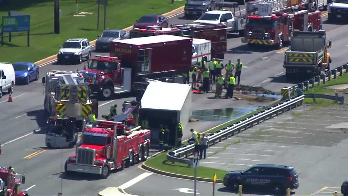 SKY 11: Tractor-trailer on its side on US Route 1 in Elkridge