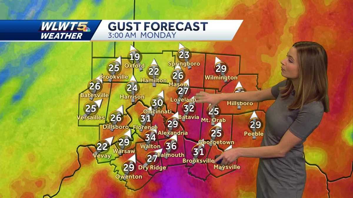 Gusty showers overnight; snow chances Monday