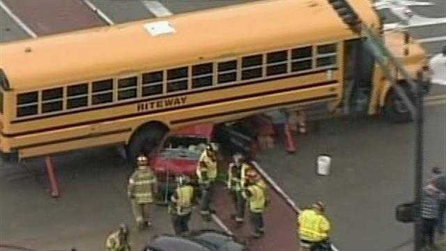 Car pinned under bus in Grafton