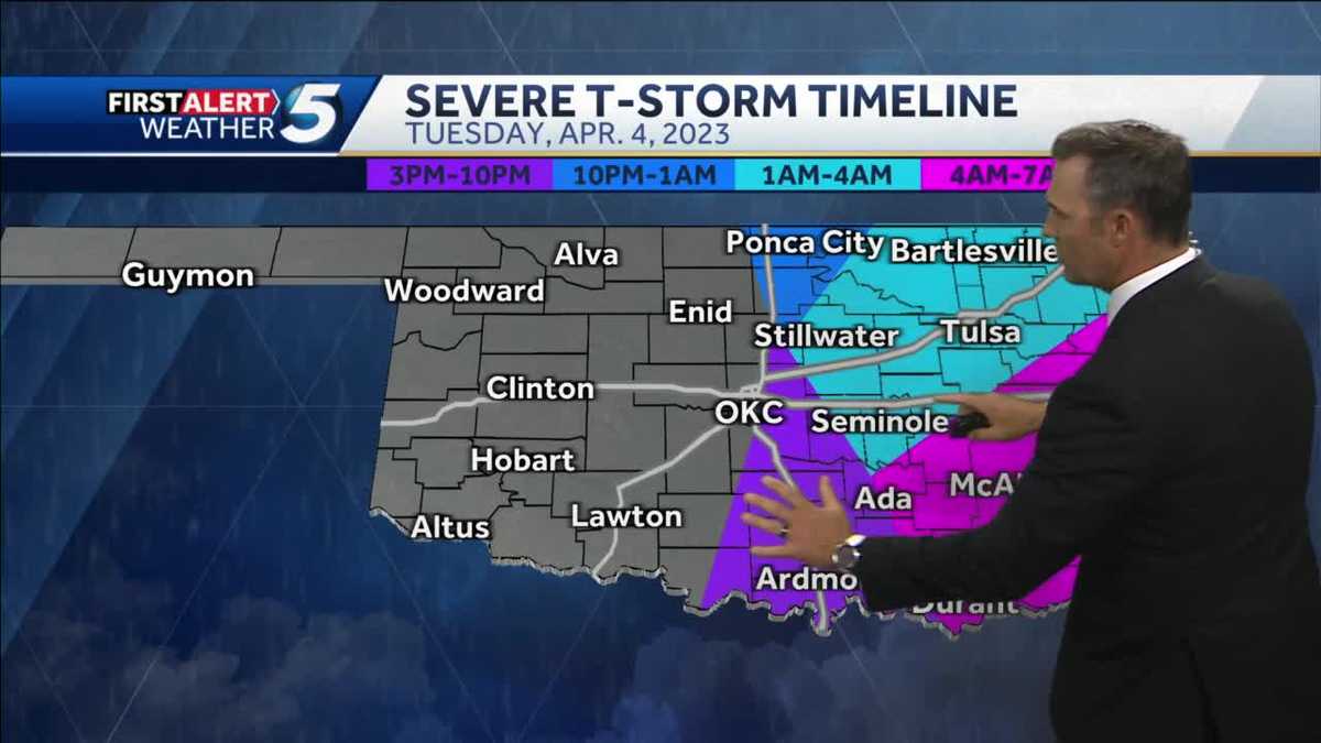 TIMELINE: Severe storm risk late Tuesday night in Oklahoma