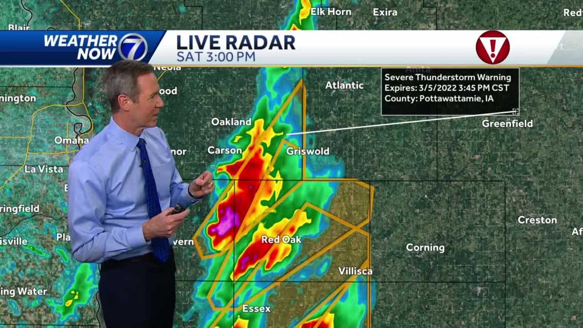 Tracking severe weather through Nebraska and Iowa.