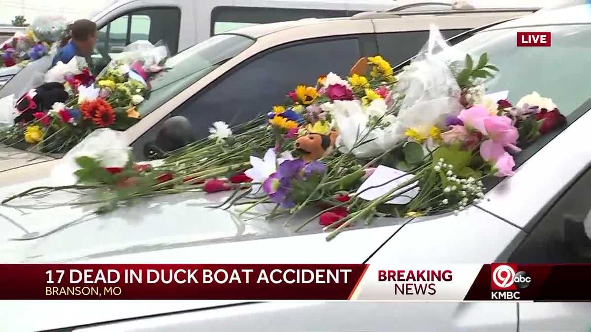 Flowers left on vehicles belonging to victims of duck boat accident