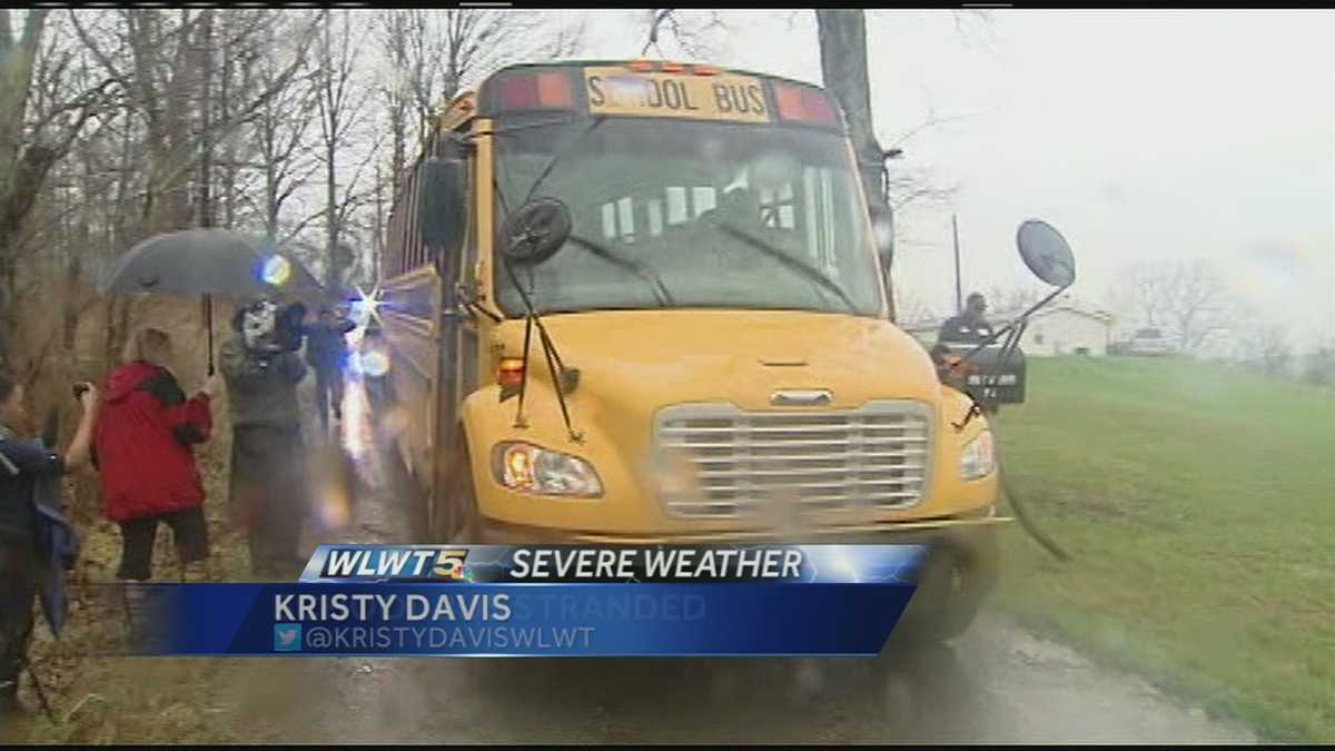 School bus gets stranded by floodwaters