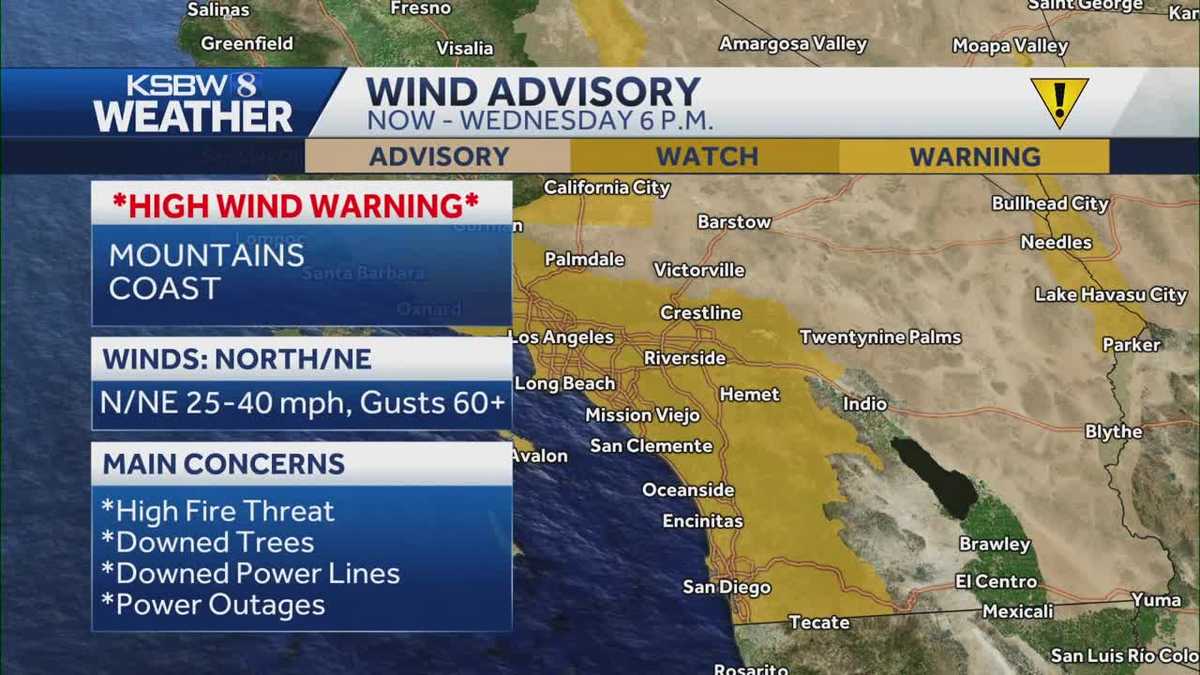 High wind warning to last for mountains and coast until Wednesday
