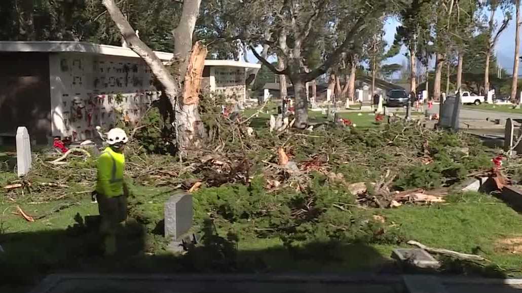Storms cause damage in Monterey, affecting cemetery and power