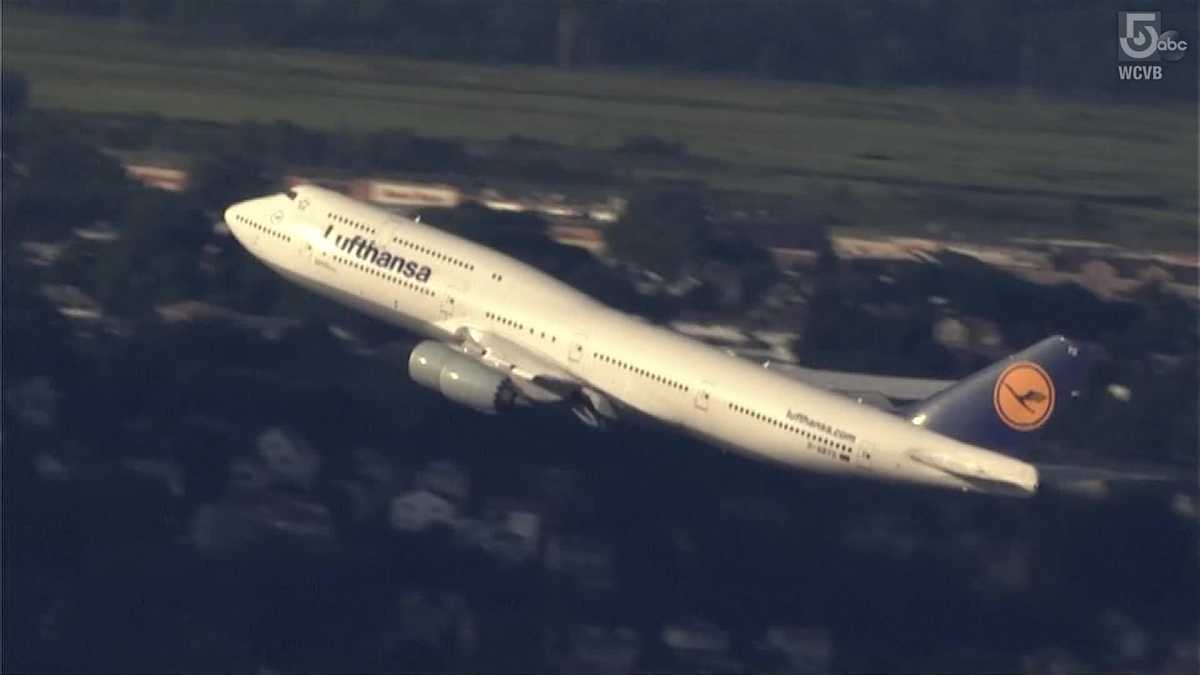 Sky 5 captures iconic Boeing 747 departing Boston's Logan Airport