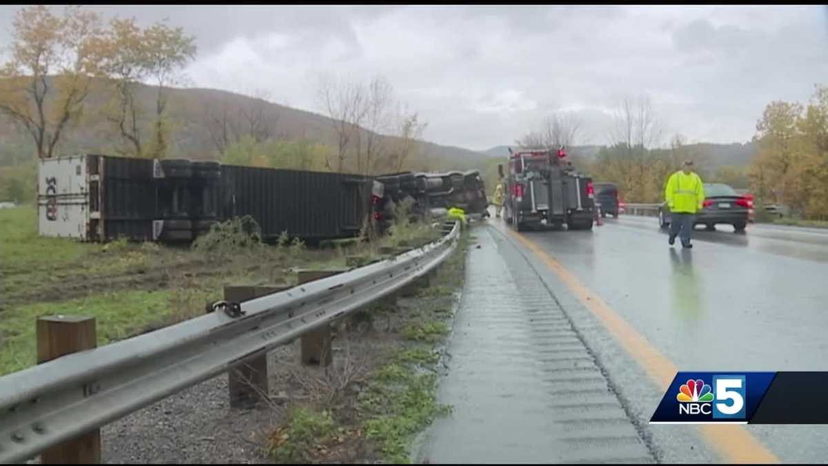 Tractor-trailer rolls over on I-89 in Richmond