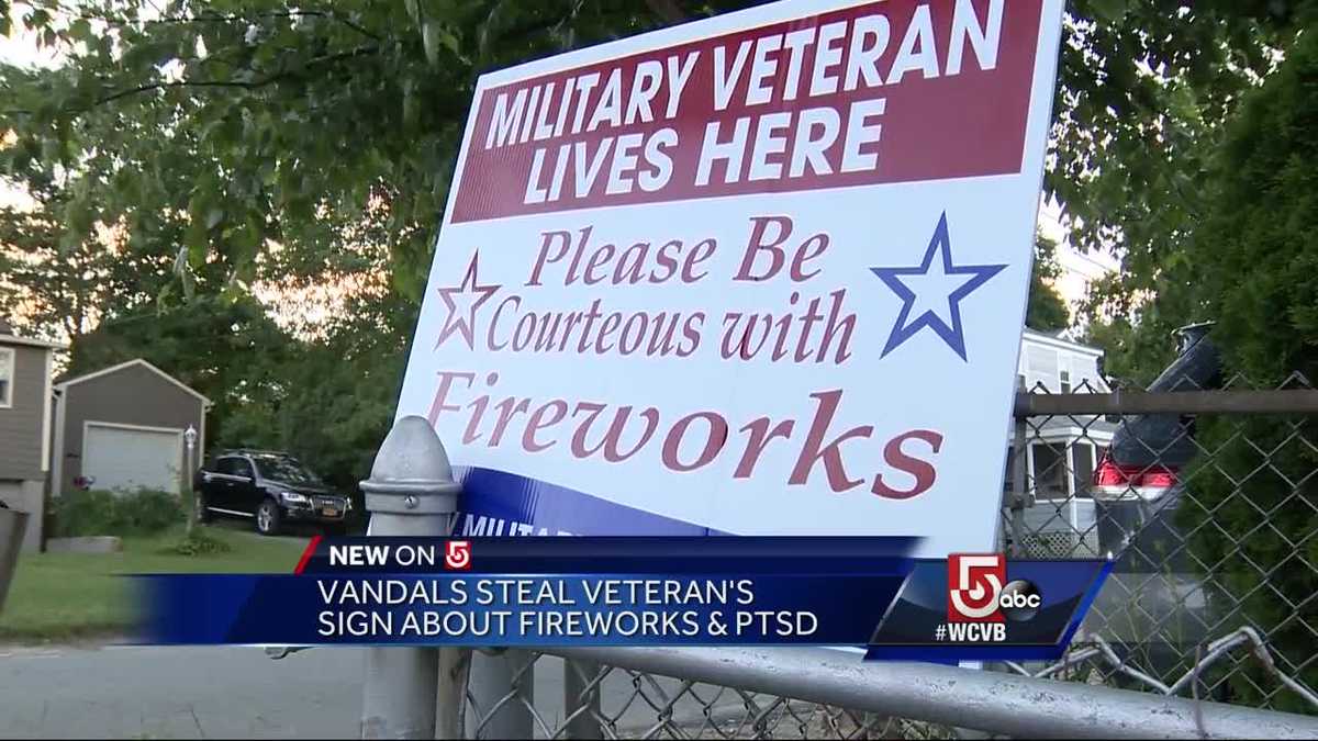 Vandals steal veteran's sign about fireworks, PTSD