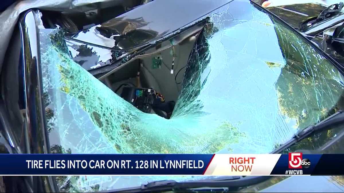 Flying tire smashes driver's windshield on Route 128