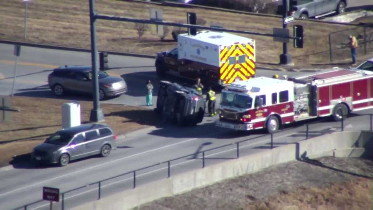 Crash leaves vehicle on its side near I-235