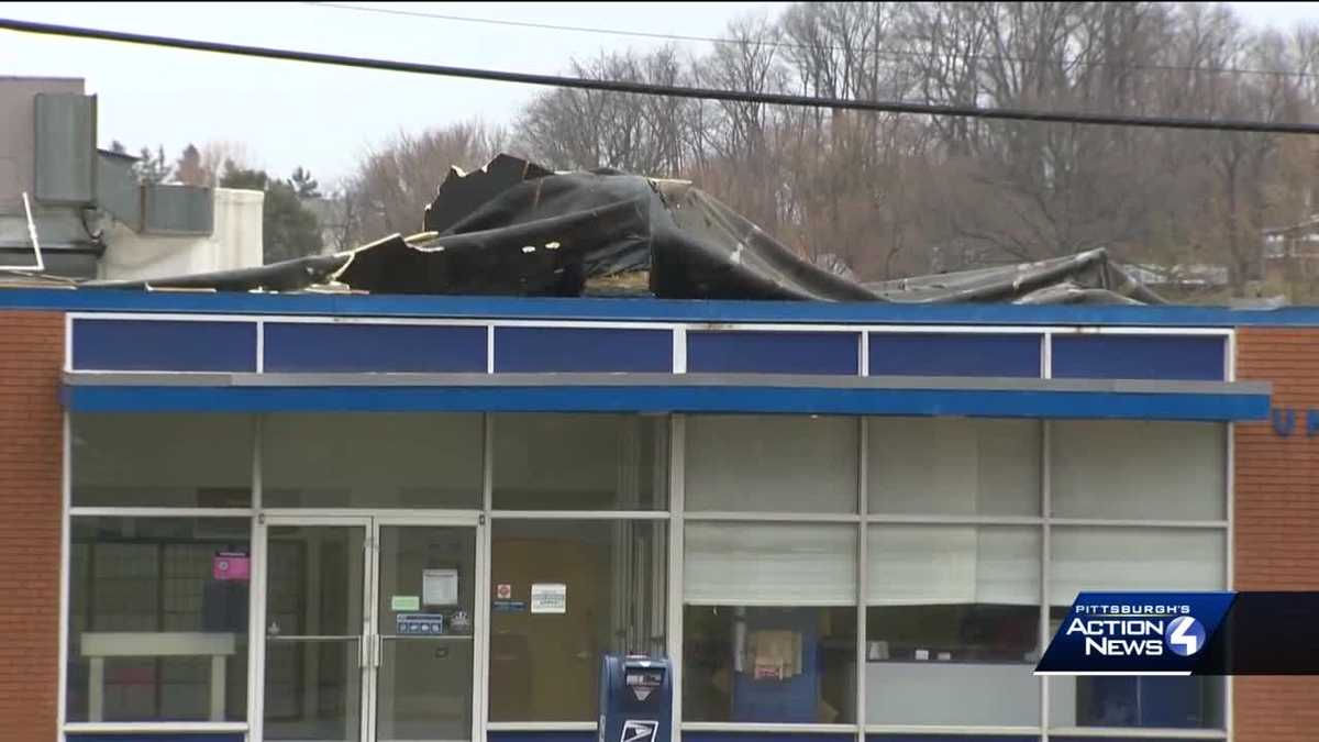 Roof partially blown off post office in Derry